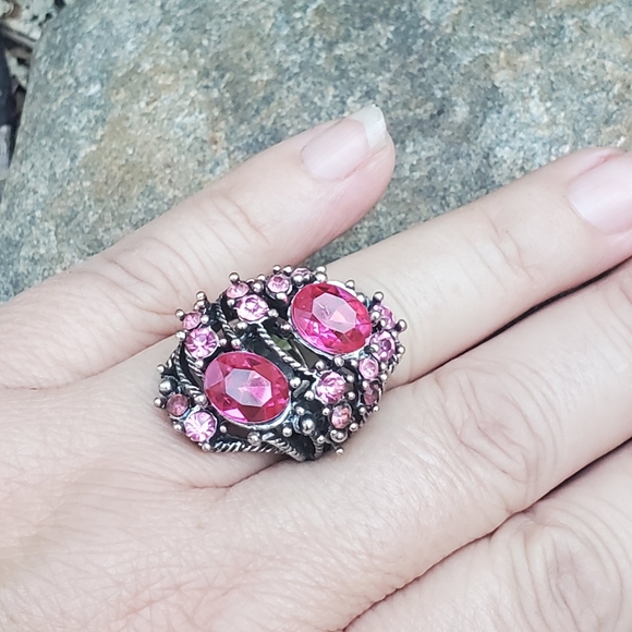 Jewelry | Stunning Big Pink Rhinestone Statement Ring Adjustable Nwot ...